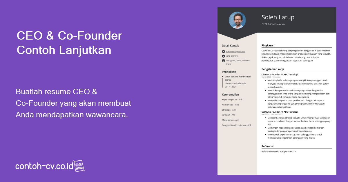 Contoh Resume CEO dan Co-Founder (Panduan Gratis)