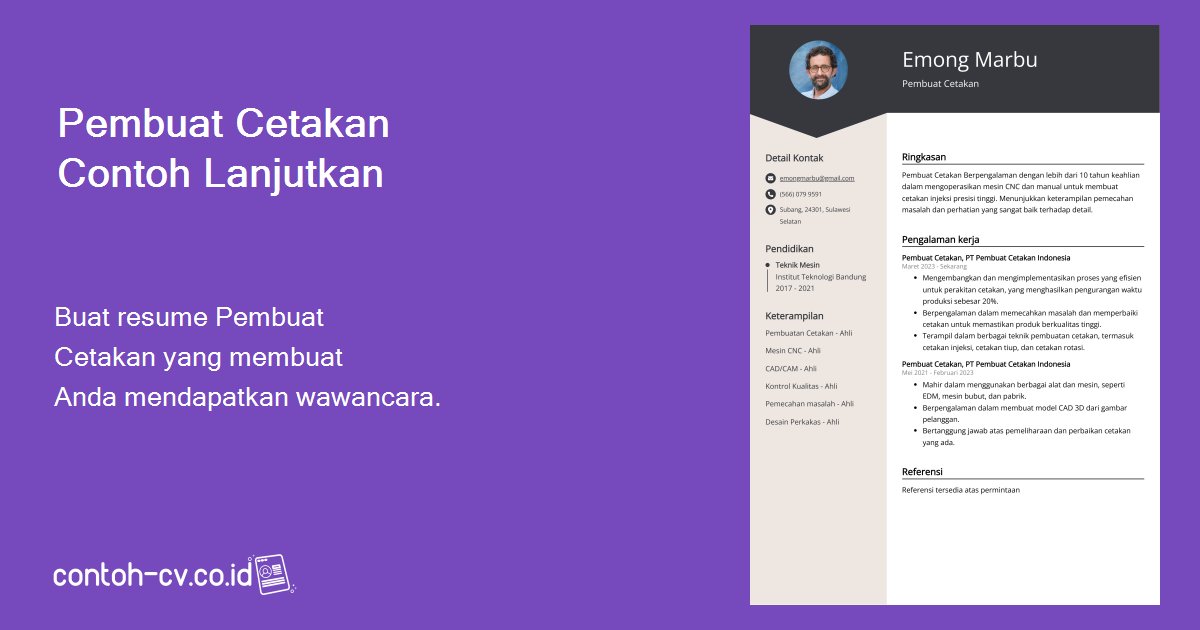 Resume Pembuat Cetakan: Deskripsi Pekerjaan, Contoh & Panduan