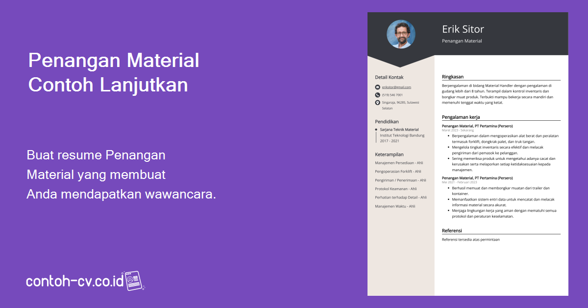 Resume Penangan Material: Deskripsi Pekerjaan, Contoh & Panduan