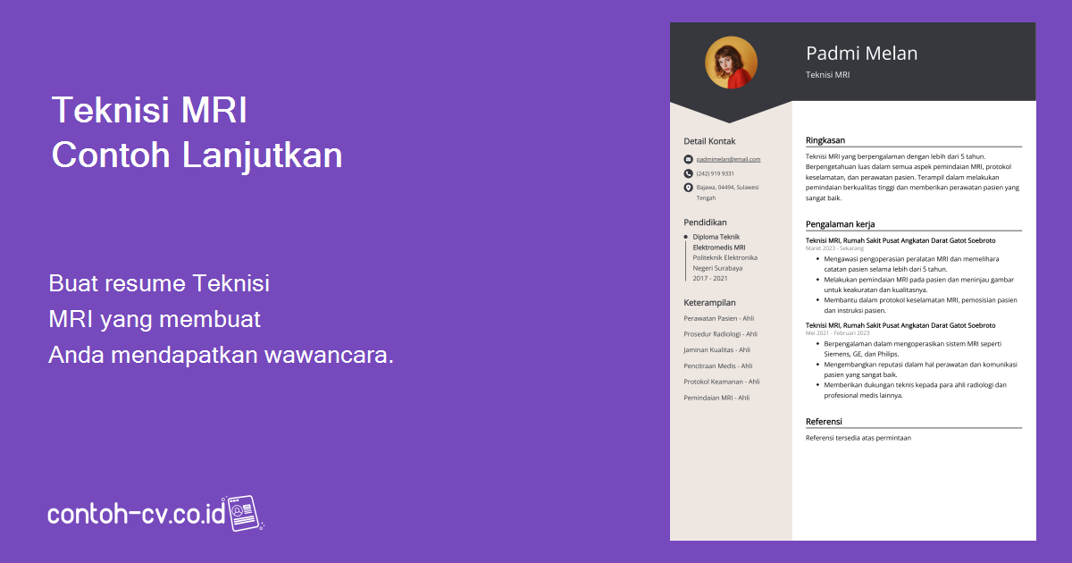 Resume Teknisi MRI: Deskripsi Pekerjaan, Contoh & Panduan